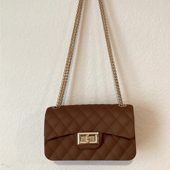 Bags | Chocolate Brown Mini Purse With Gold Chain Strap Shoulder Purse ...